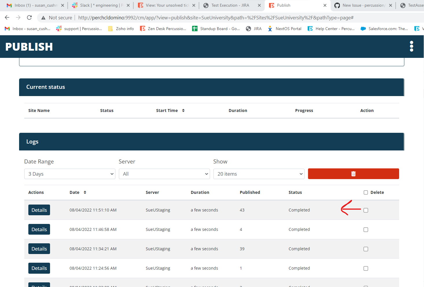 Incremental Publishing - The logs do not automatically refresh after an incremental publish. You ...