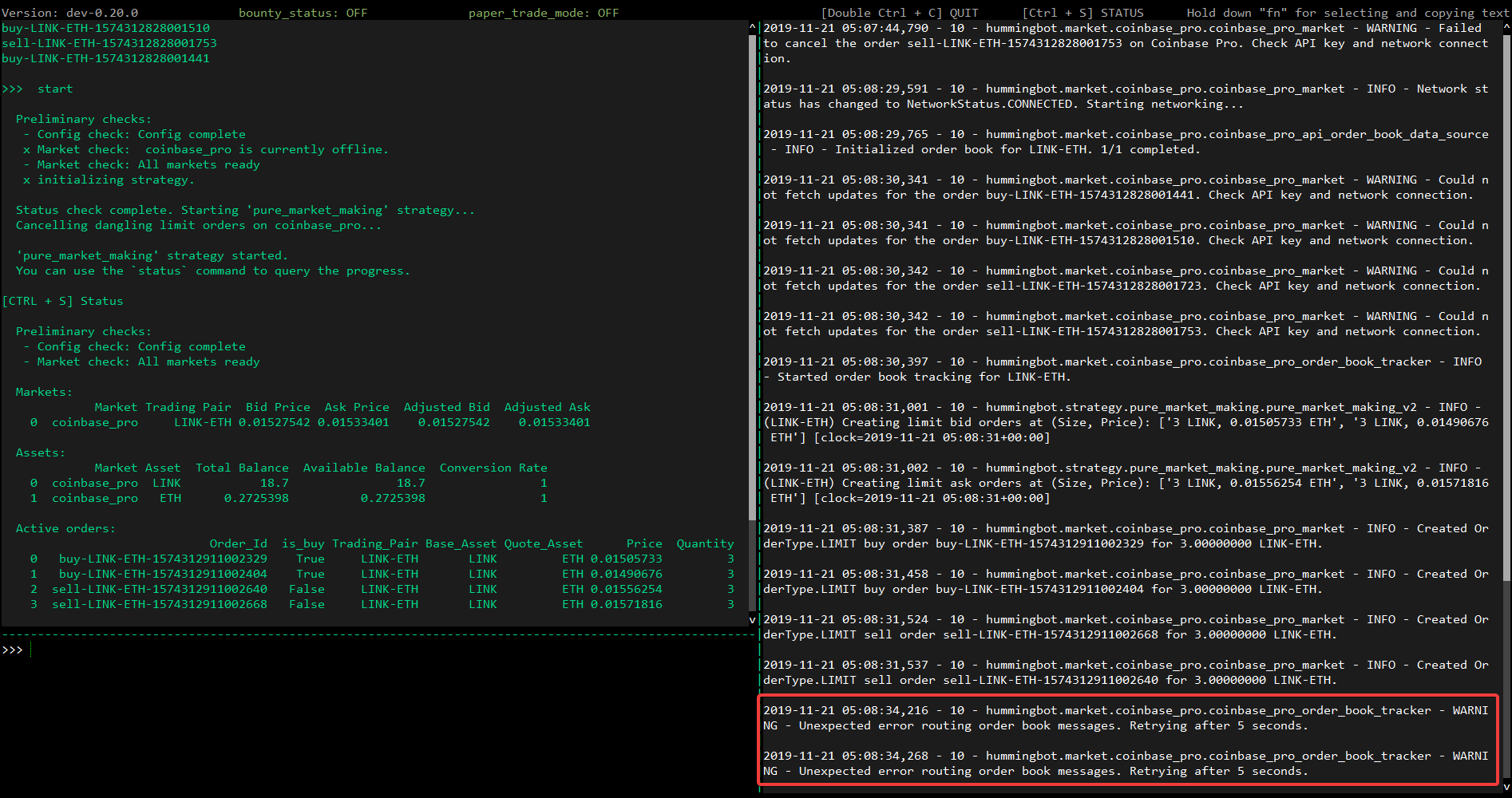 [BUG] Intermittent errors routing order book messages in Coinbase Pro · Issue #1101 · hummingbot ...