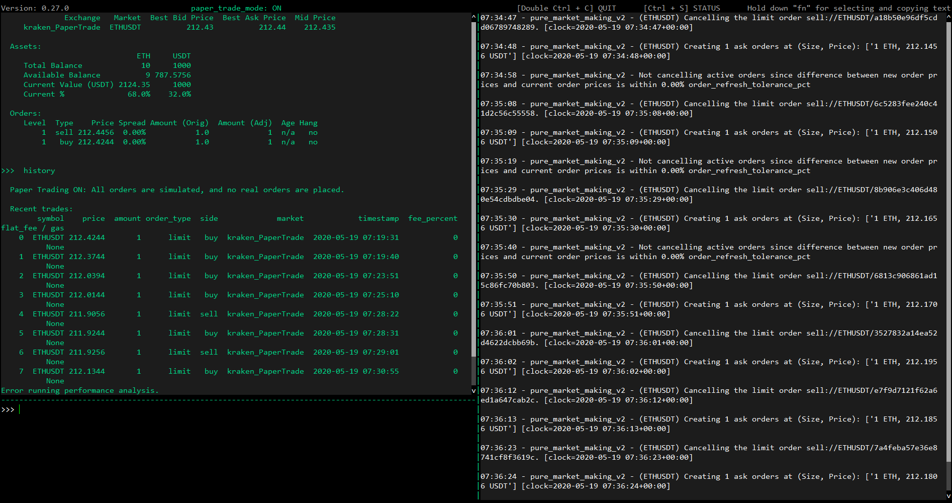 [BUG] Kraken error running performance analysis in paper trade · Issue #1782 · hummingbot ...