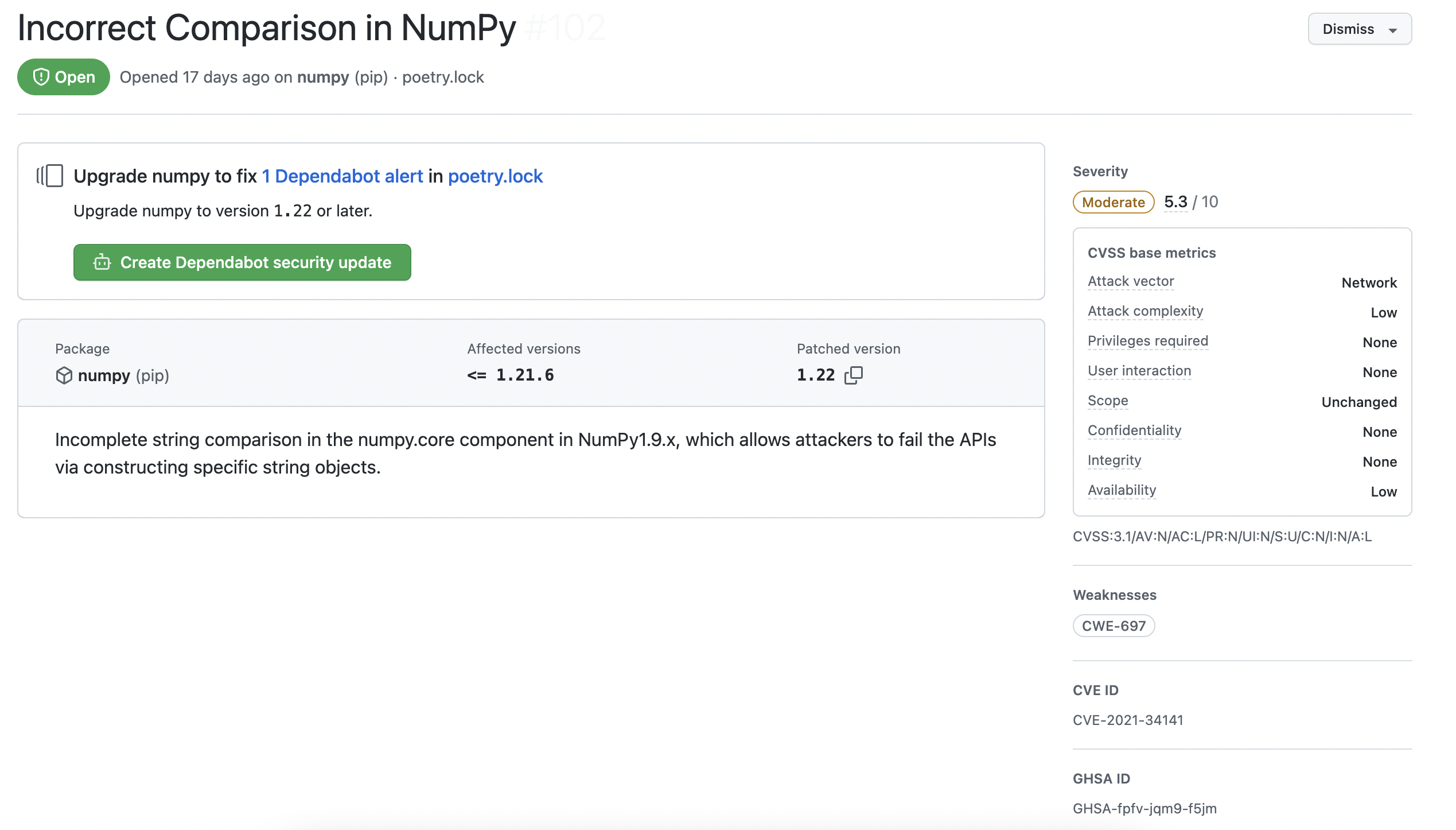 Fix security issue due to numpy via numba (and enable dependabot) · Issue #144 · jannikmi ...