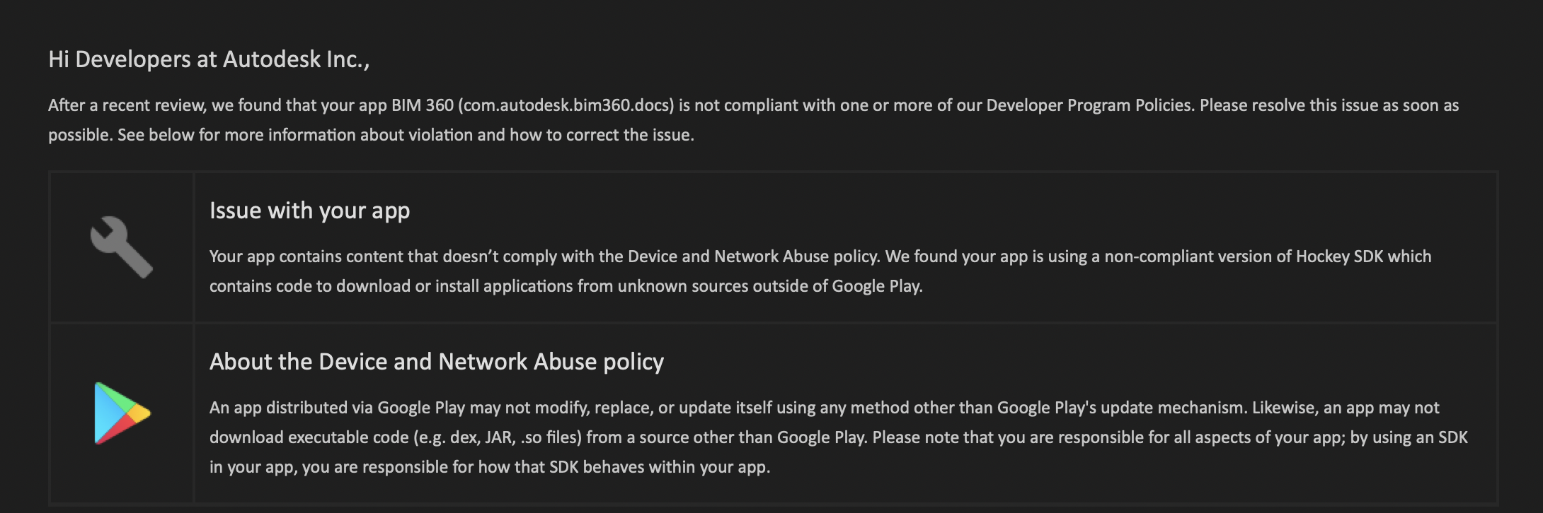Google play sent a warning regarding using hockey SDK · Issue #1526 · microsoft/appcenter-sdk ...