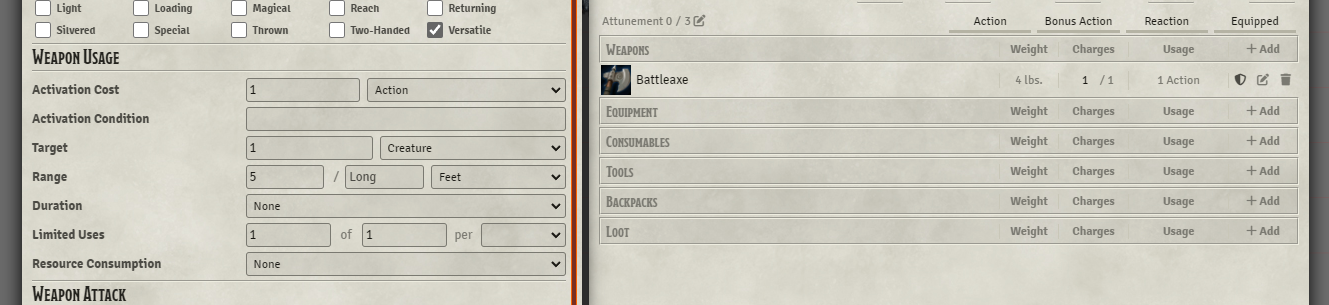 2.2: Despite `Item#hasLimitedUses` being false, the charges still appear on the character sheet ...