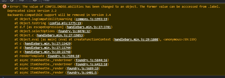 2.2: Deprecation warning about `abilities` when rendering tool items · Issue #2298 · foundryvtt ...