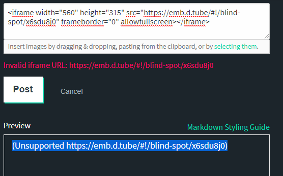 Unable to embed dtube video on steemit ("Unsupported") · Issue #3304 · steemit/condenser · GitHub