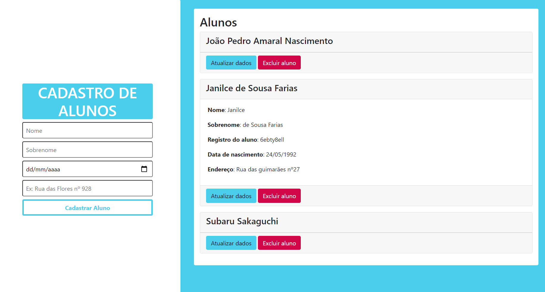 GitHub - subarusakaguchi/student_Registration: Sistema de cadastro de alunos de uma escola fictícia