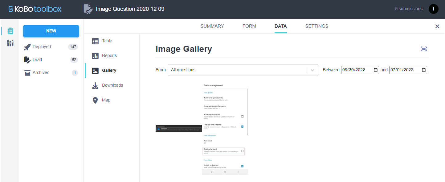 Date range not working as expected under the Gallery · Issue #3893 · kobotoolbox/kpi · GitHub