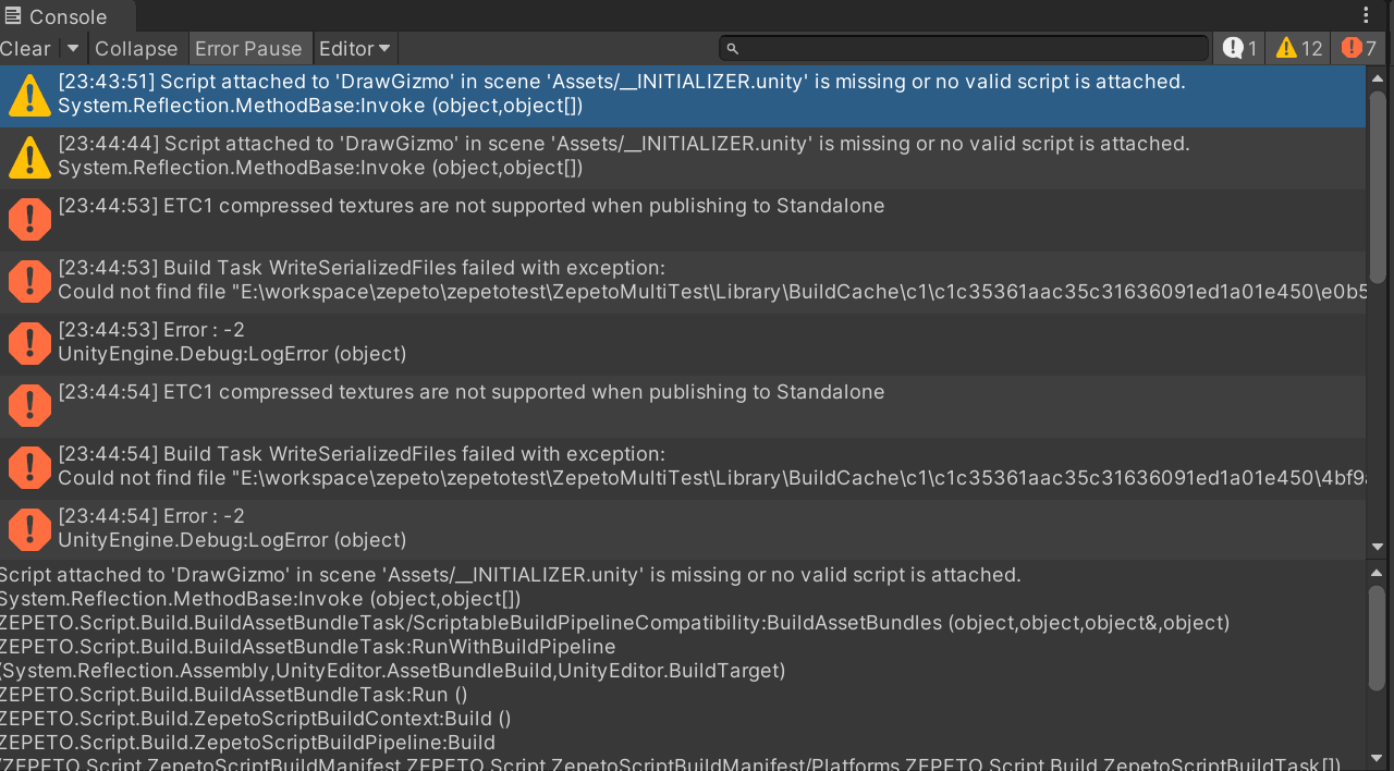 __INITIALIZER.unity' is missing or no valid script is attached. · naverz zepeto-studio-kor ...