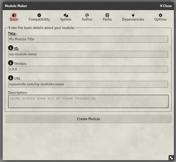 Provide support for easily creating a module in the setup screen · Issue #8957 · foundryvtt ...