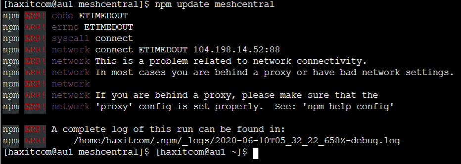 Updating Meshcentral error · Issue #1475 · Ylianst/MeshCentral · GitHub