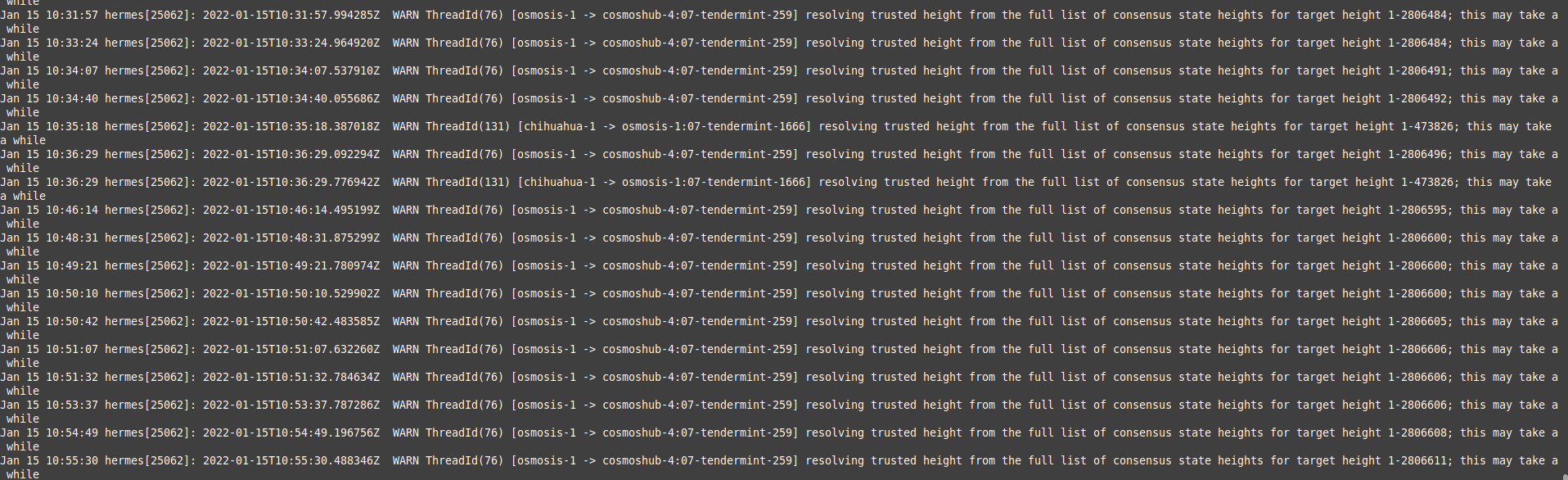 Hermes is blocking on resolving trust height · Issue #1774 · informalsystems/hermes · GitHub