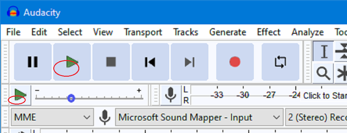 Transport toolbar. The play button a bit truncated in recording mode ...