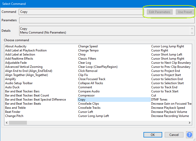 Disable the Edit button for macro commands that receive no parameters · Issue #3825 · audacity ...