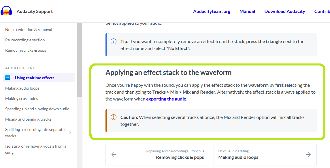 Information on Exporting and/or Rendering a track with an active effects stack · Issue #3960 ...