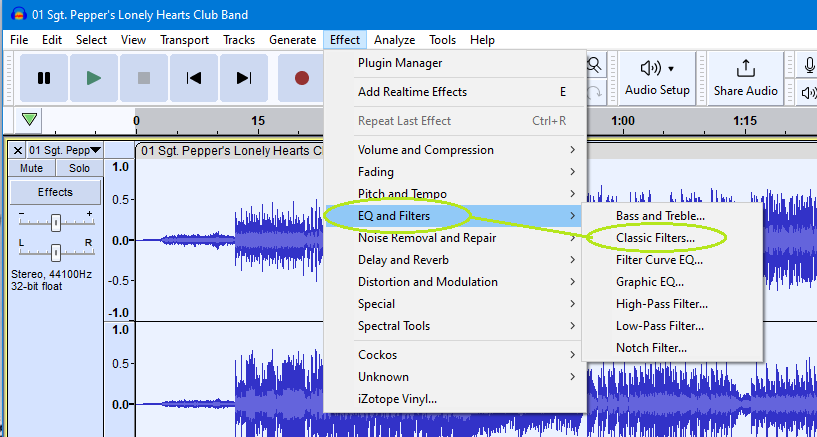 Classic Filters should be in the "EQ and Filters" section of the Effect menu · Issue #3932 ...