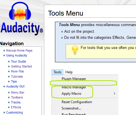 Macro Manager and Apply Macro have swapped places in the Tools menu · Issue #4172 · audacity ...