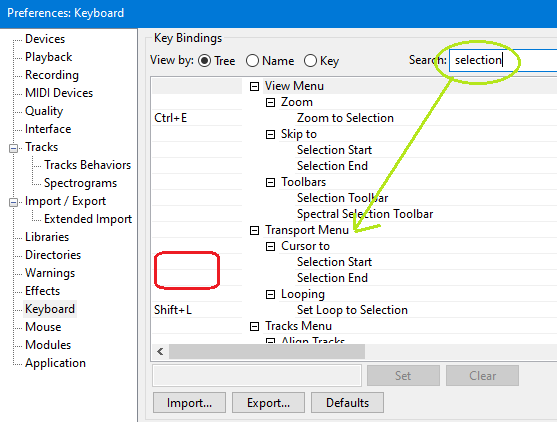 Transport>Cursor to submenu and Keyboard pref lack shortcuts displayed for: Selection Start and ...