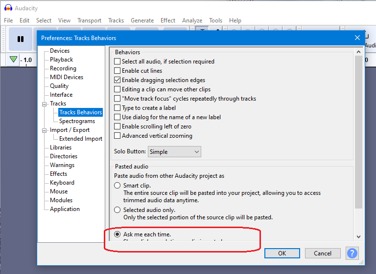 Tracks Behaviors prefefences dialog window is not long enough · Issue ...