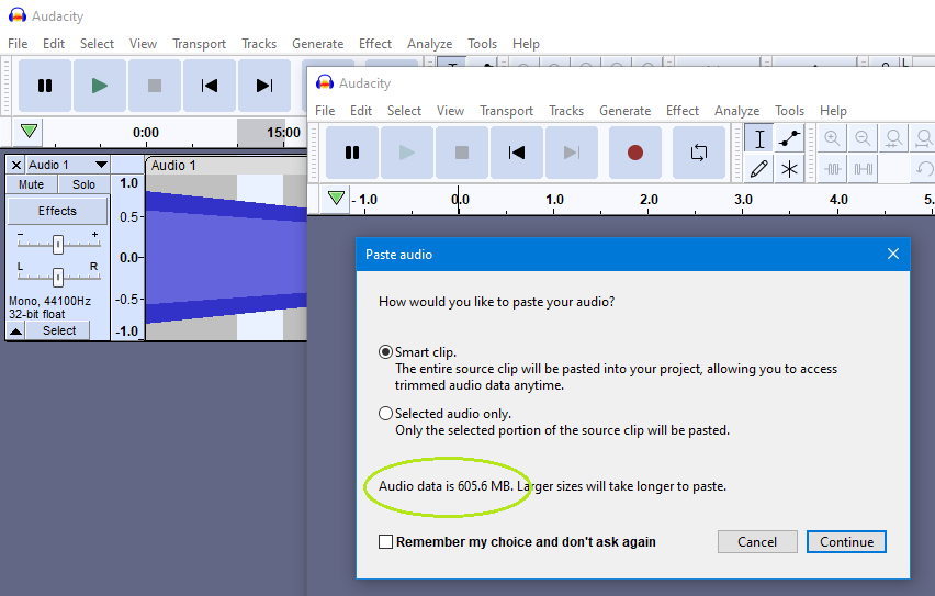 Clip Copy dialog: the "Audio data" figure is misleading · Issue #4344 · audacity/audacity · GitHub