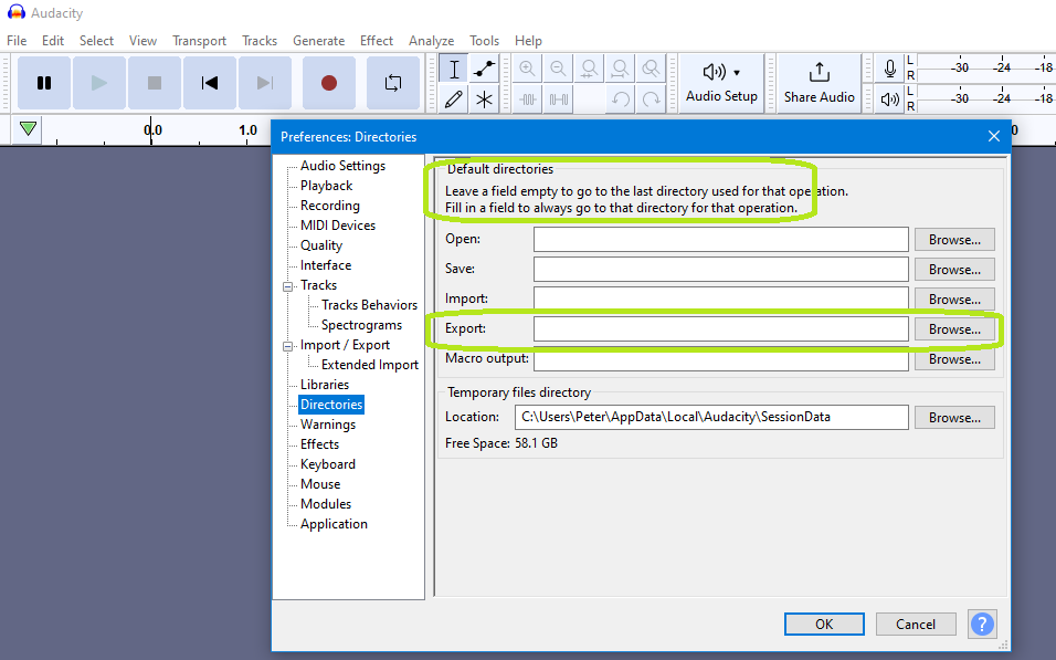 Change default export folder to location of opened file · Issue #4690 · audacity/audacity · GitHub