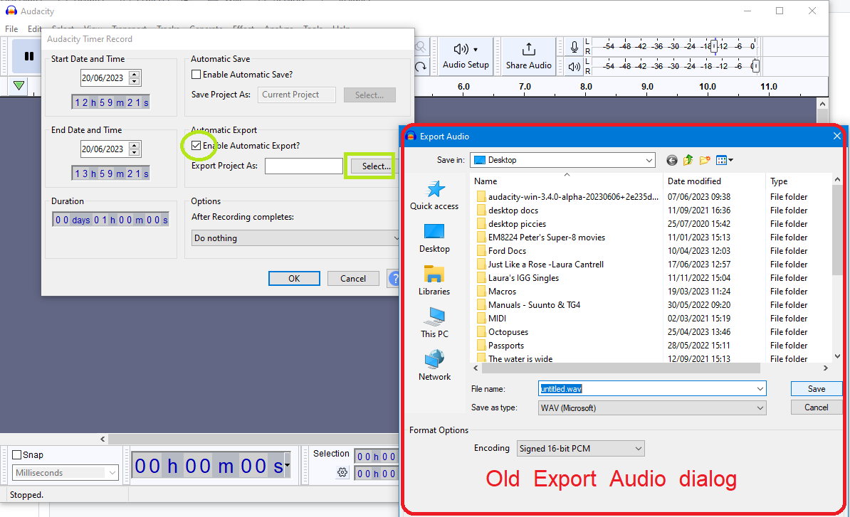 New Export: Timer Record is still using the old Export Audio dialog · Issue #4819 · audacity ...