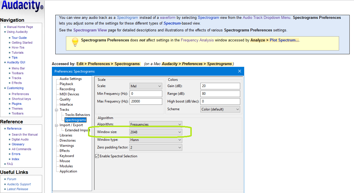 Spectrogram default window size labelled incorrectly. · Issue #4889 · audacity/audacity · GitHub