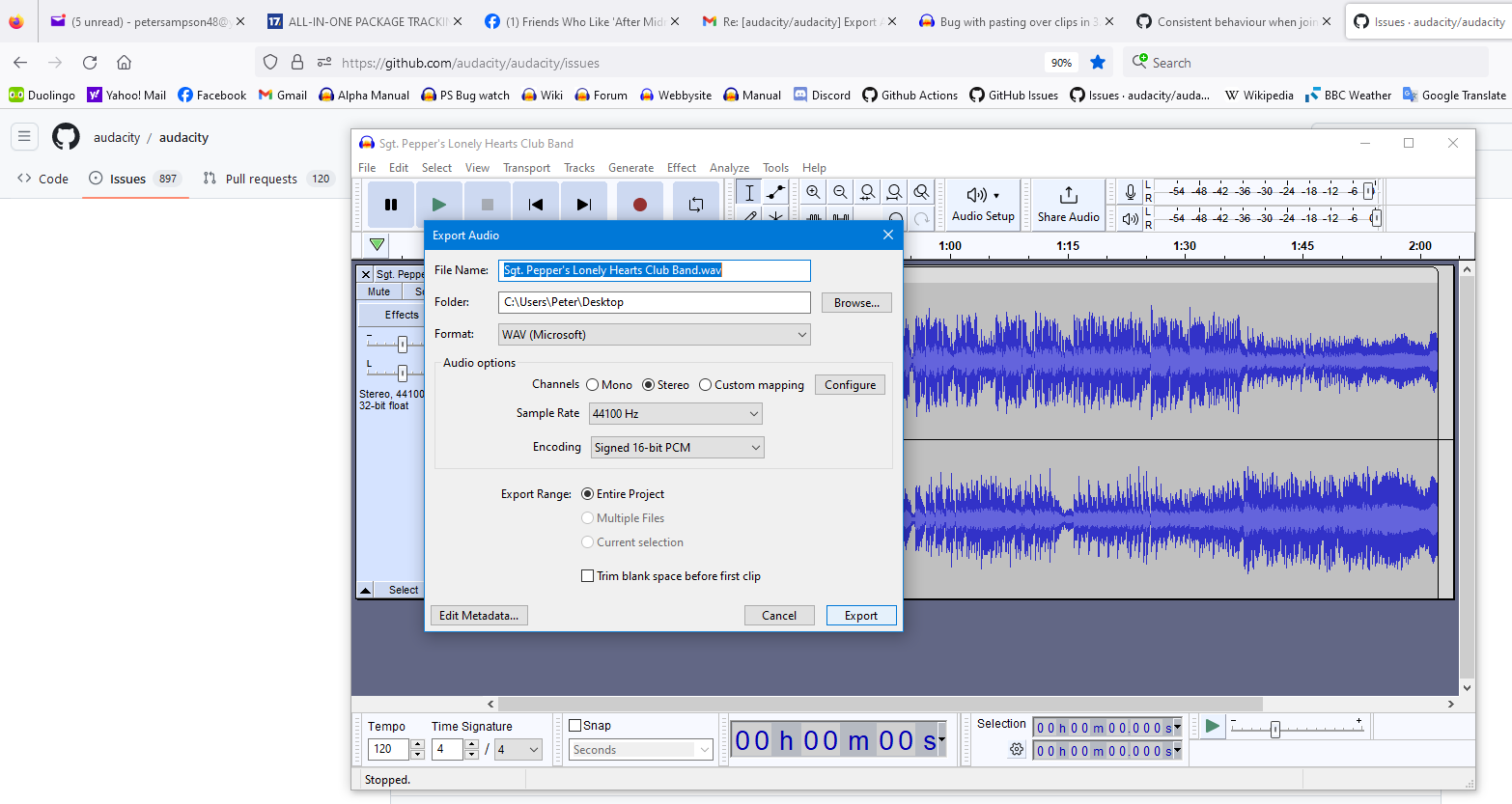 Open the Export Audio dialog in center of screen · Issue #5515 · audacity/audacity · GitHub