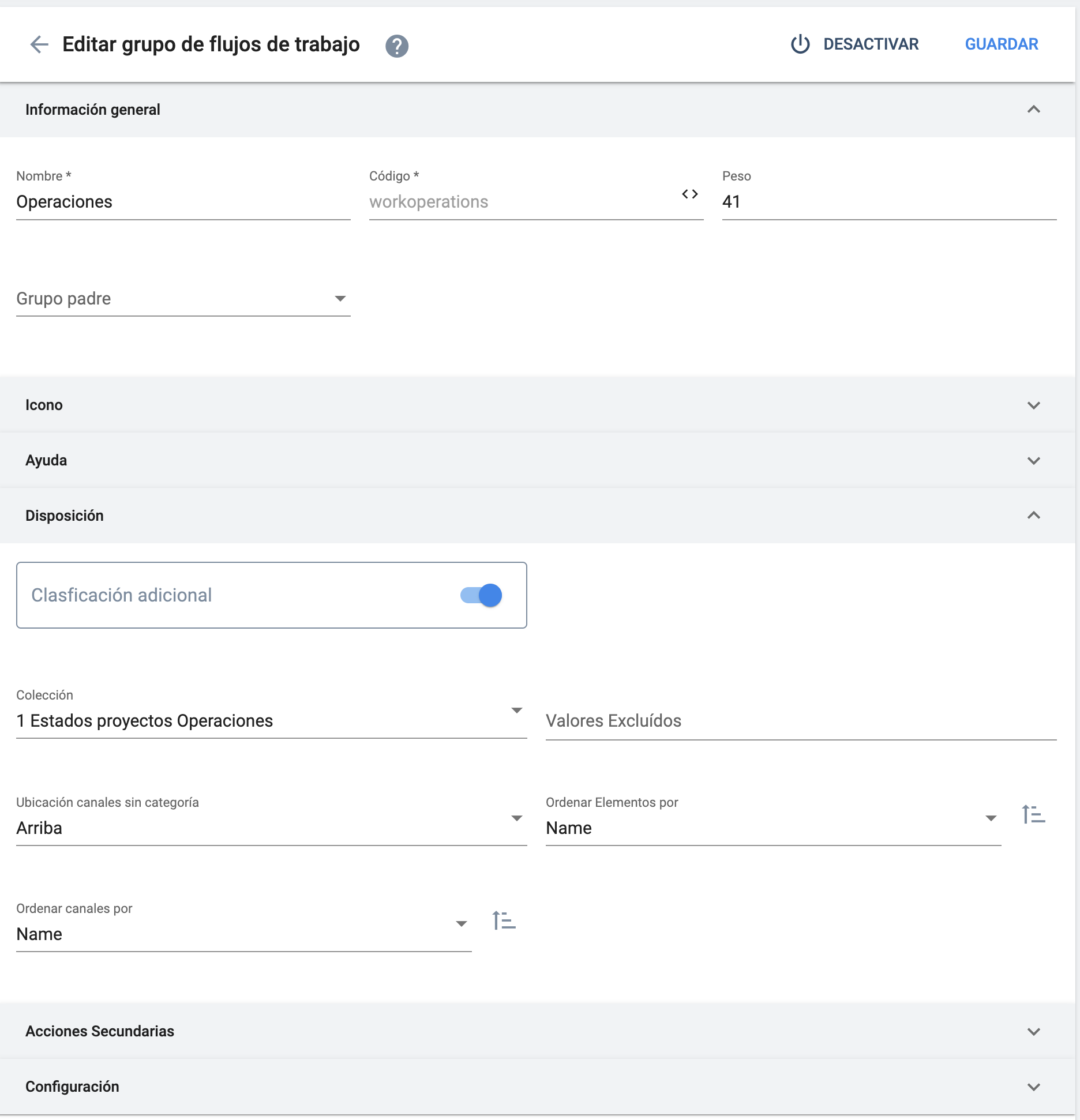 Bug report: Cambio en configuración de grupo no se ve reflejado en el admin pero si en la BD ...