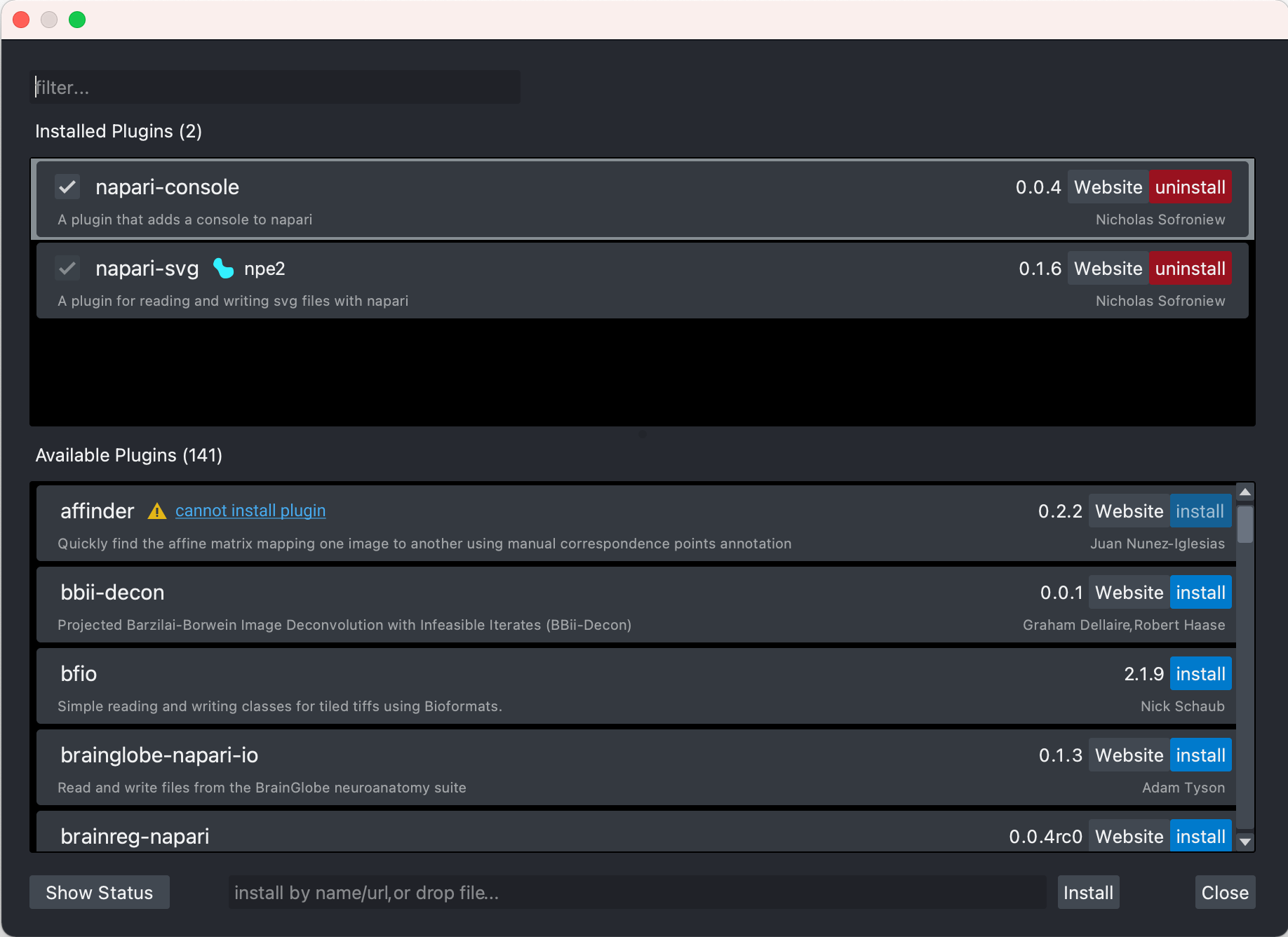 UX/UI to show plugins not available for install from the bundled app · Issue #4145 · napari ...