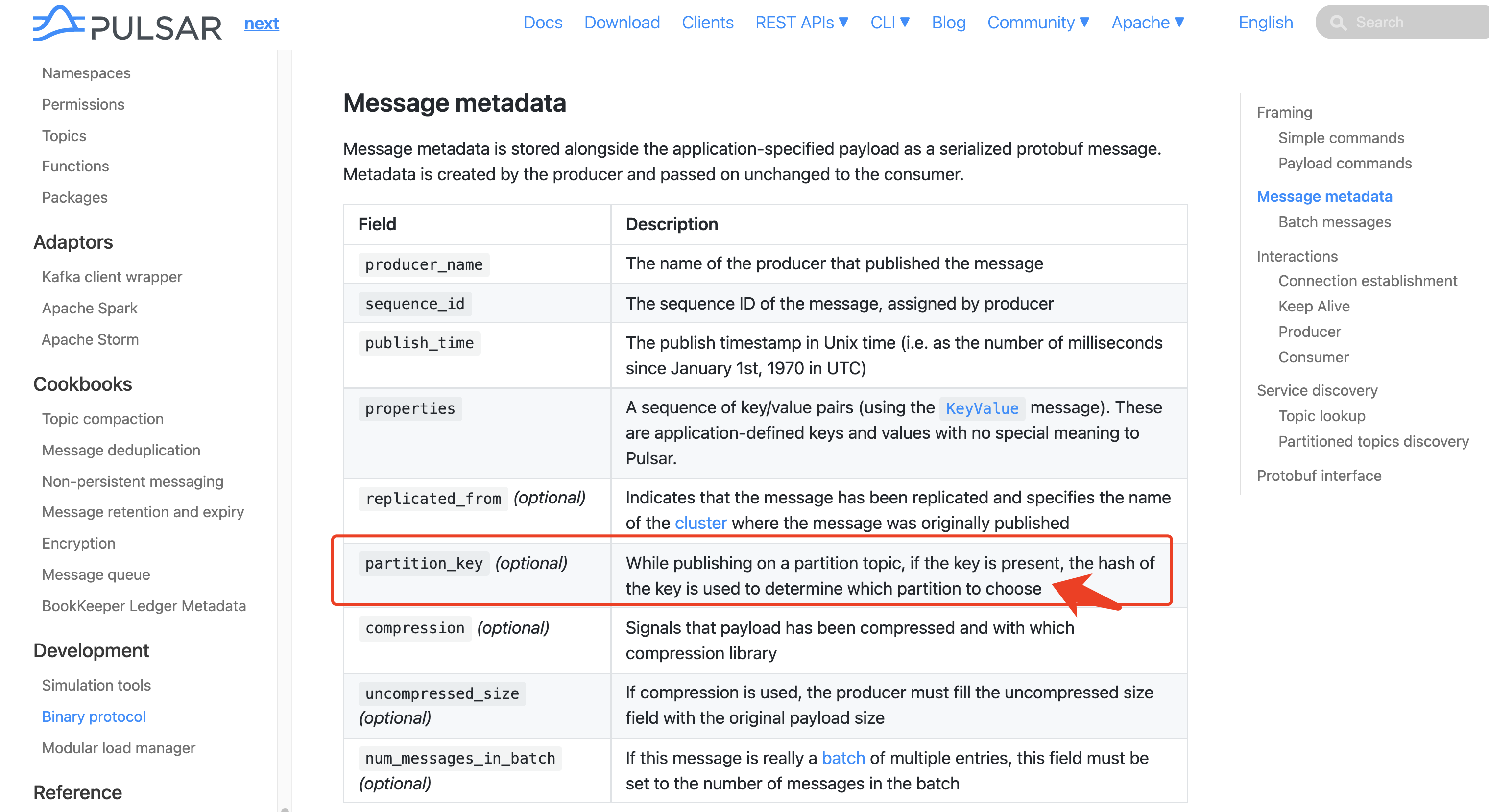 Document that the message key is the partition key in the Protobuf message · Issue #11193 ...