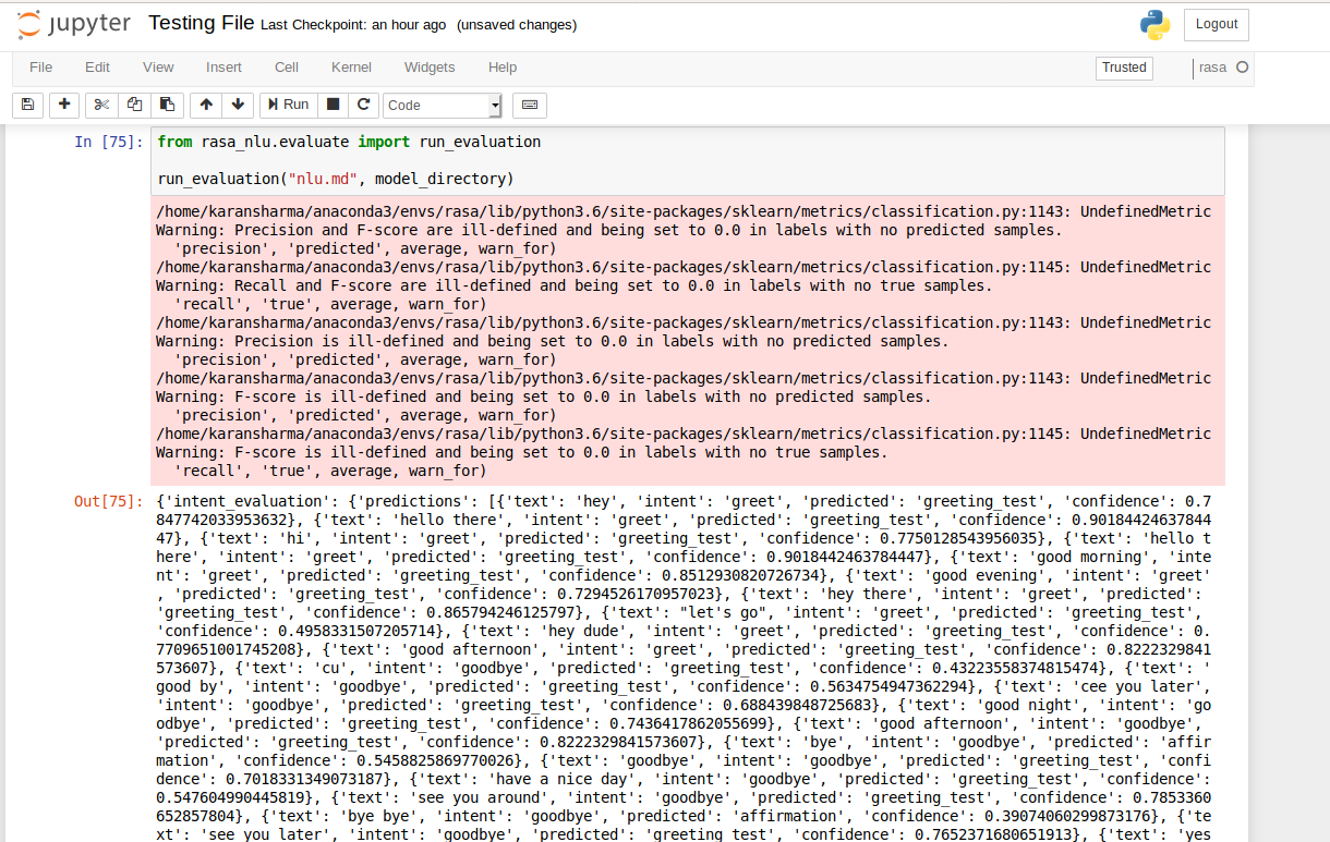 Not able to see performance metrics in Jupyter as shown in the demo file "rasa-workshop ...
