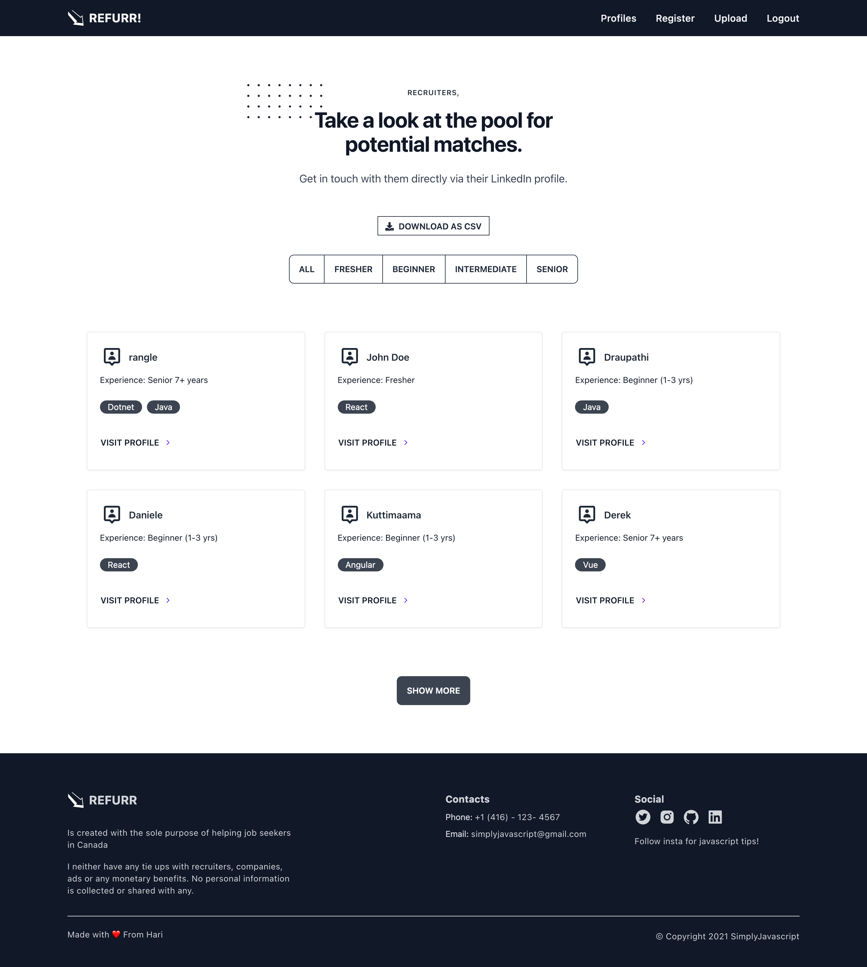 GitHub - harikrishkk/linkedin-referrer: An application built with react, tailwind and harperdb ...