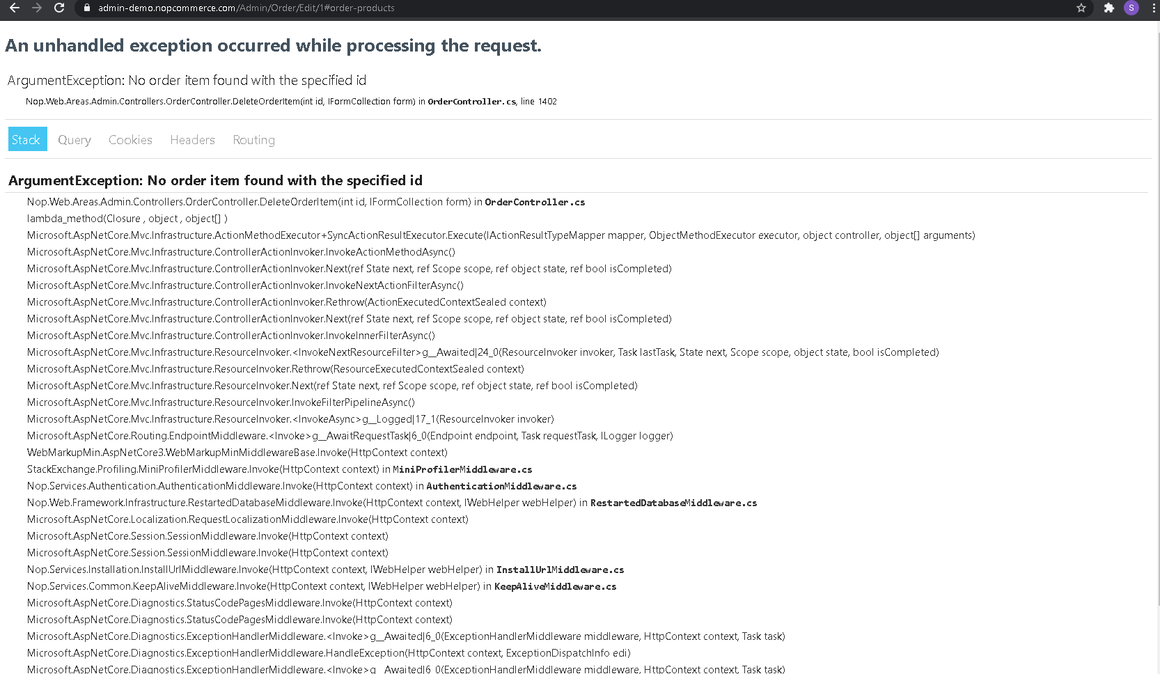 Order edit page on showing error page when product is deleted. · Issue #5184 · nopSolutions ...