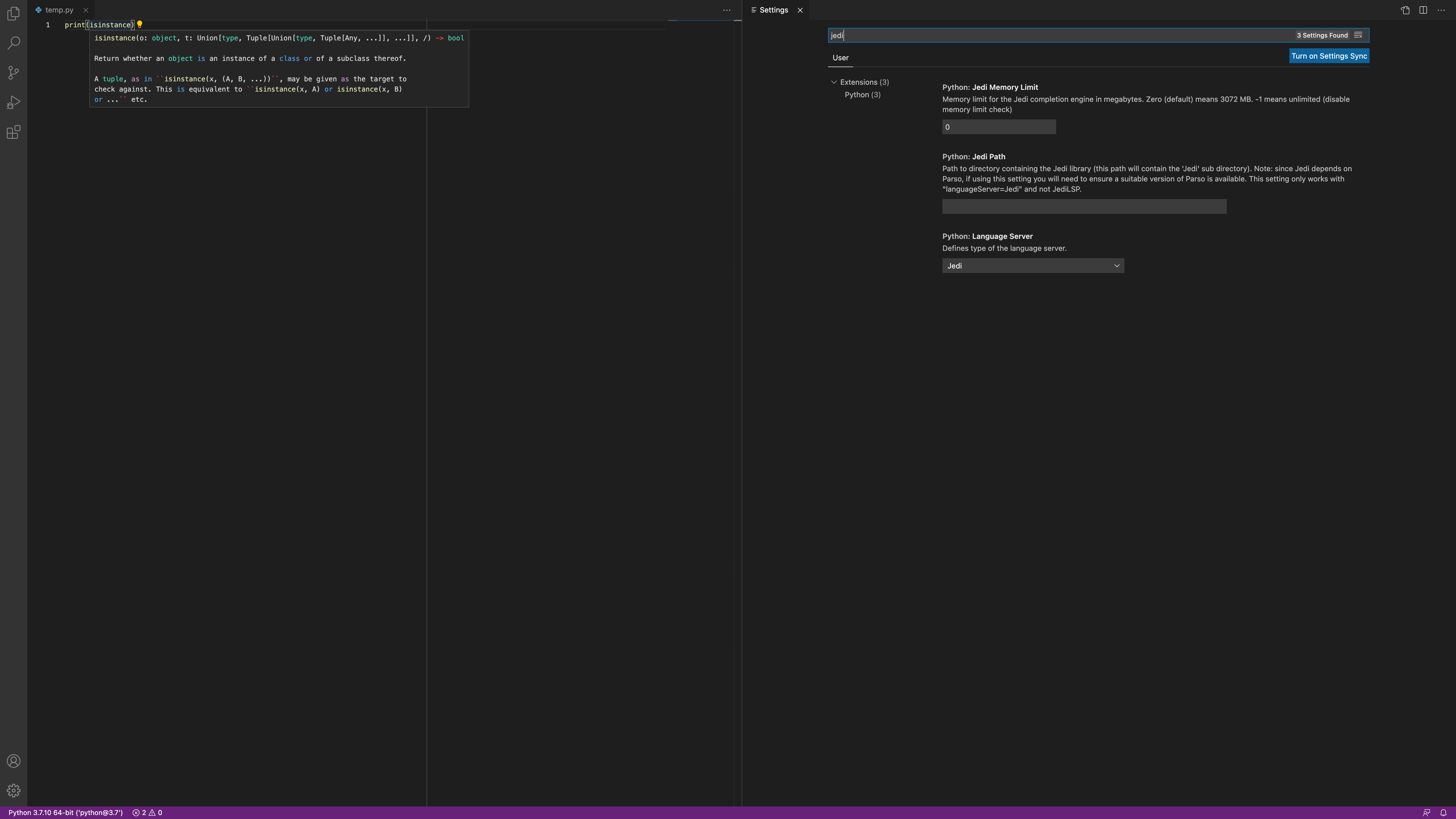 Language Server choice not followed on Mac · Issue #16007 · microsoft/vscode-python · GitHub