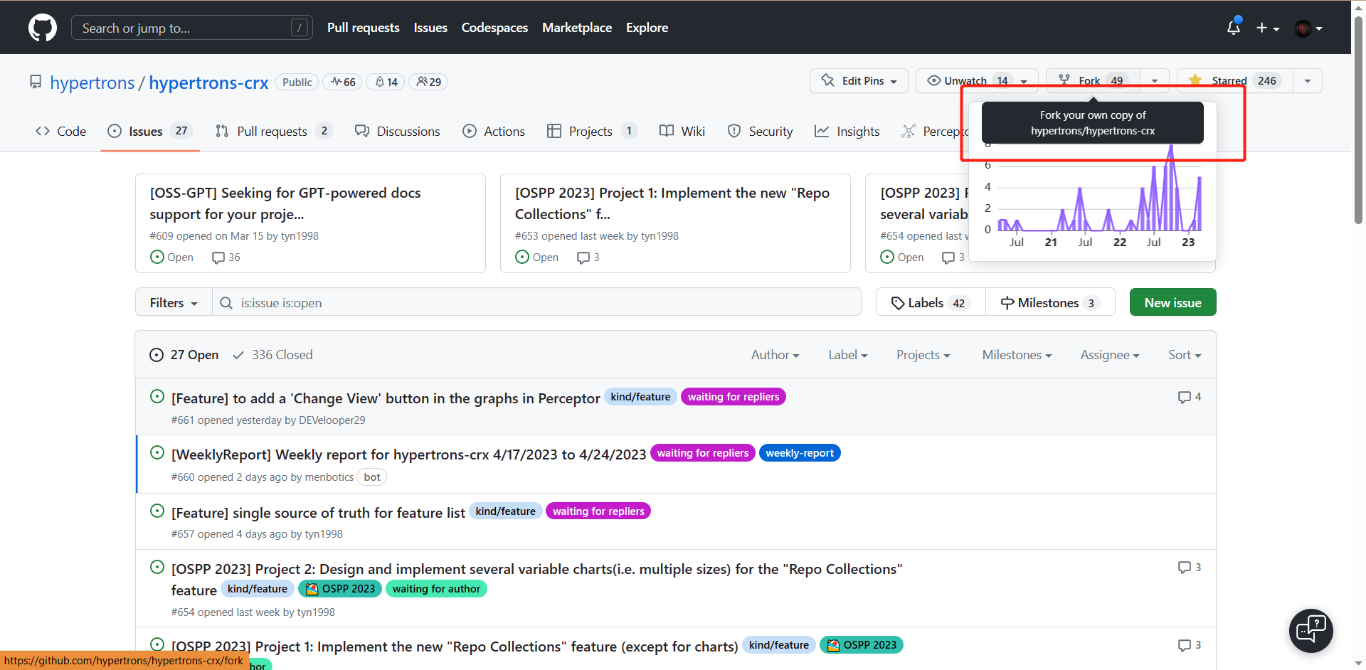 [improvement] Default alert of Github message obscure the `Fork` chart · Issue #663 · hypertrons ...