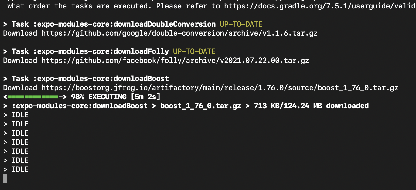 Gradle re-downloads expo-modules-core dependencies again each time a new npm module is installed ...