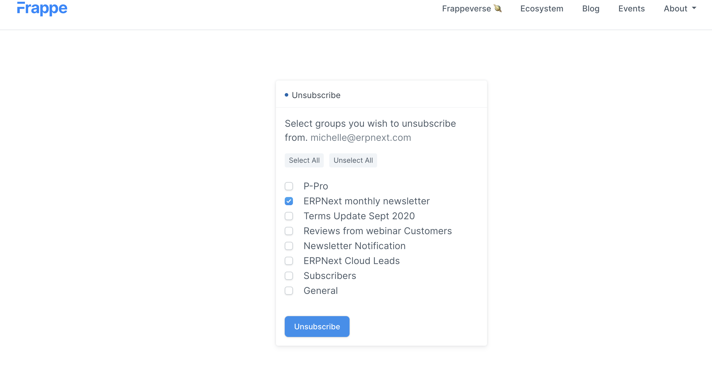 Improve the unsubscribe newsletter page · Issue #21787 · frappe/frappe · GitHub