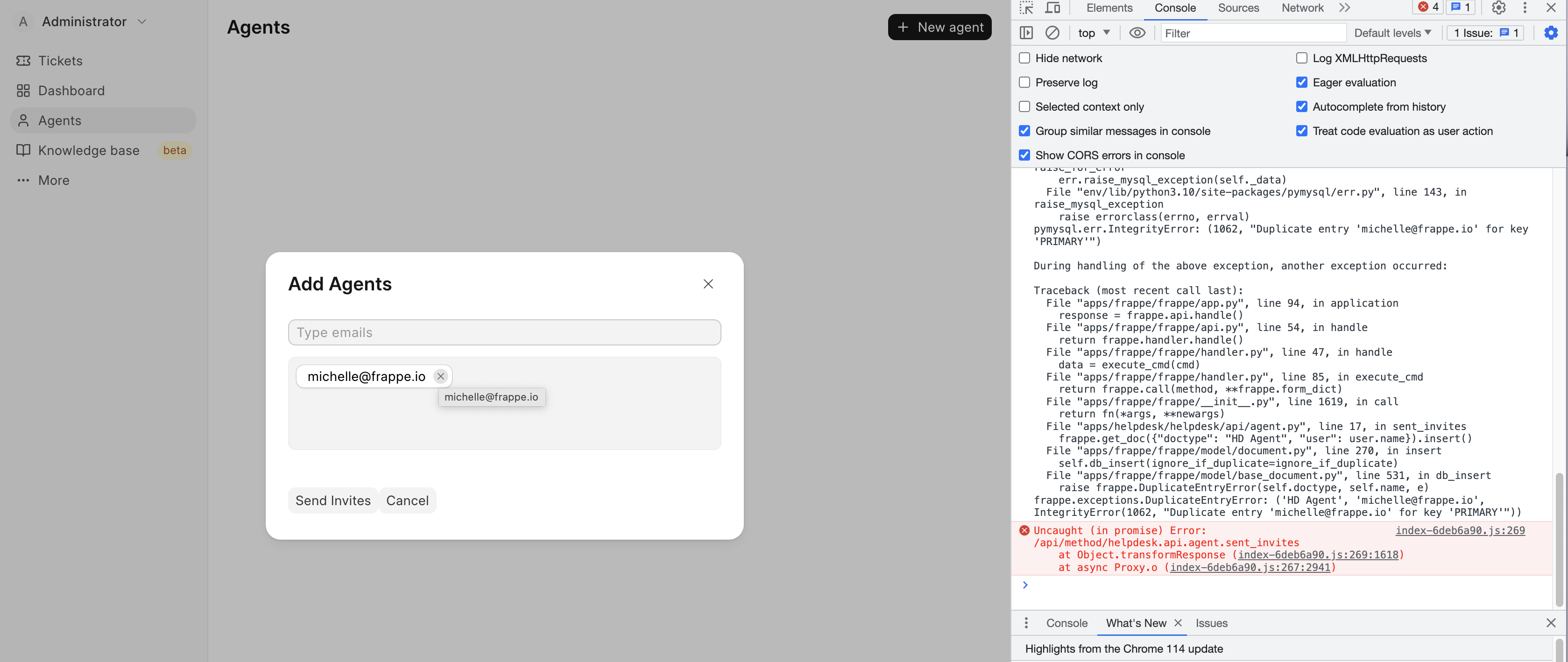Show proper Error message when duplicate entry is present · Issue #1345 · frappe/helpdesk · GitHub