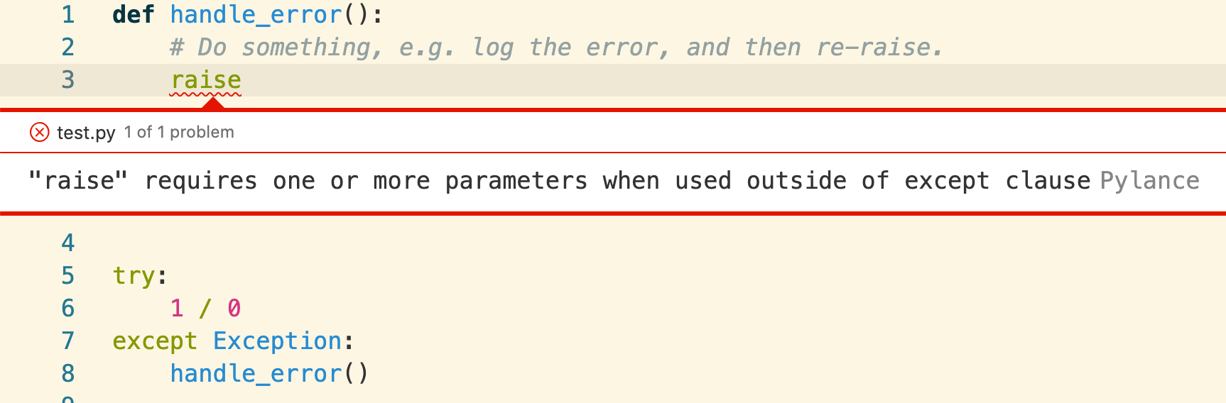 Reporting an error on bare "raise" outside of "except" is overly ...