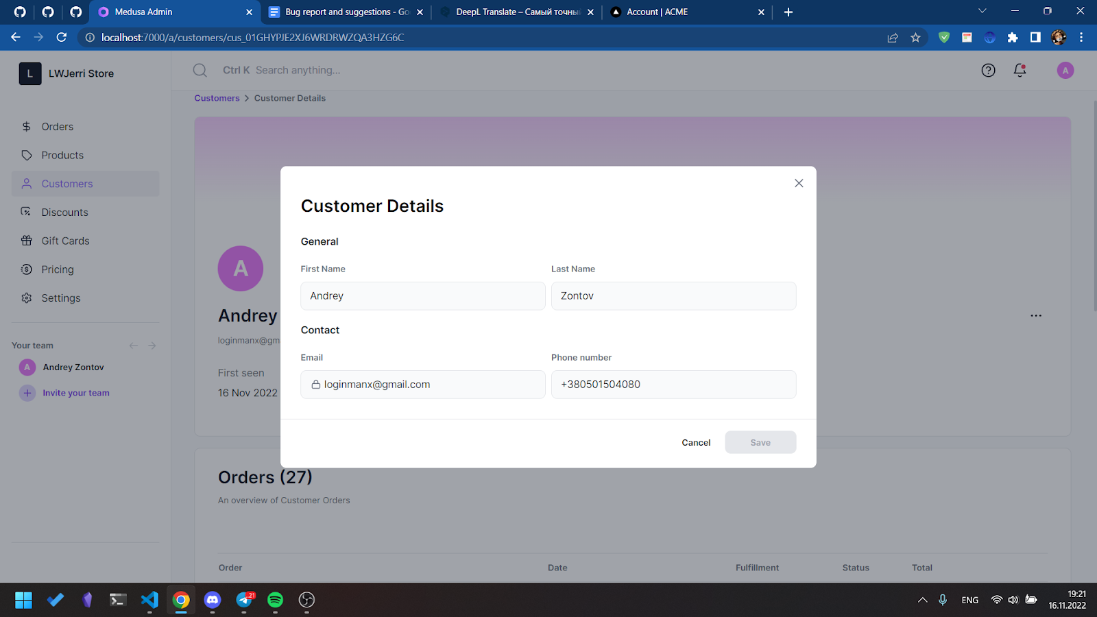 [Bug]: Can't edit customer email in customer page · Issue #778 · medusajs/admin · GitHub
