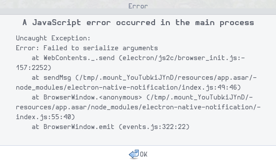 A Javascript Error occurred in the main process when switching to next ...