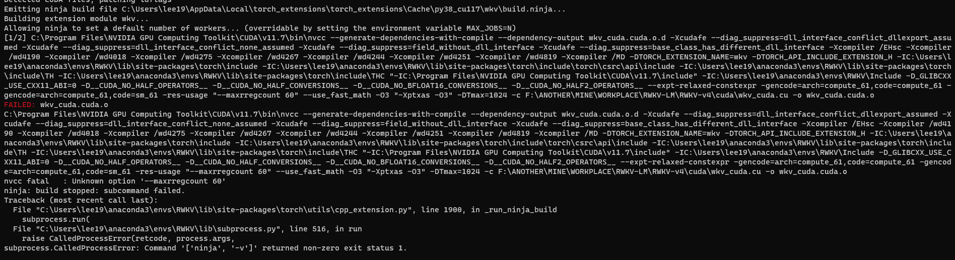 python train.py failed in windows11 platform, during ninja build wkv.o · Issue #145 · BlinkDL ...