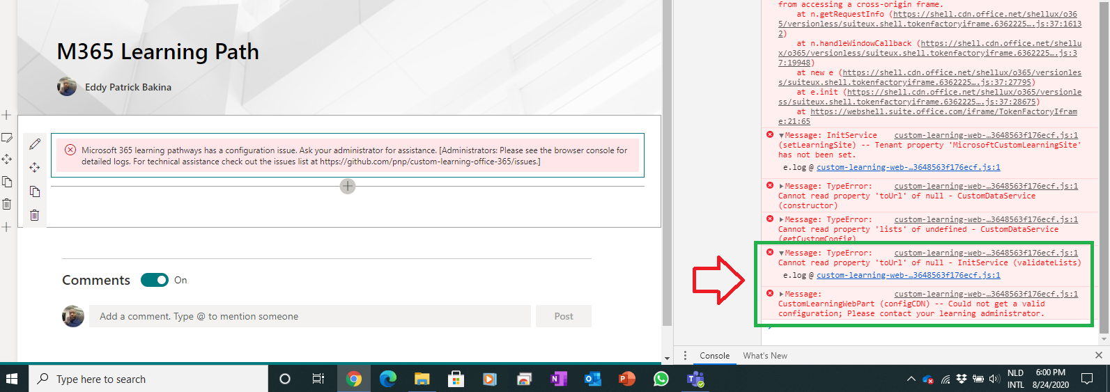 [I'm experiencing a config issue! I tried both install M365 learning path web part with Edge and ...