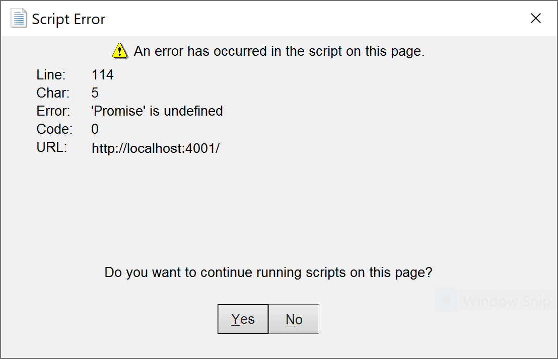 MSHTML Engine does not support Promise so boilerplate throws error ...