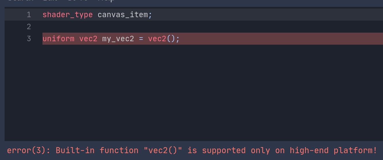 Calling an empty vec* constructor in shader editor on GLES2 reports the wrong error message ...