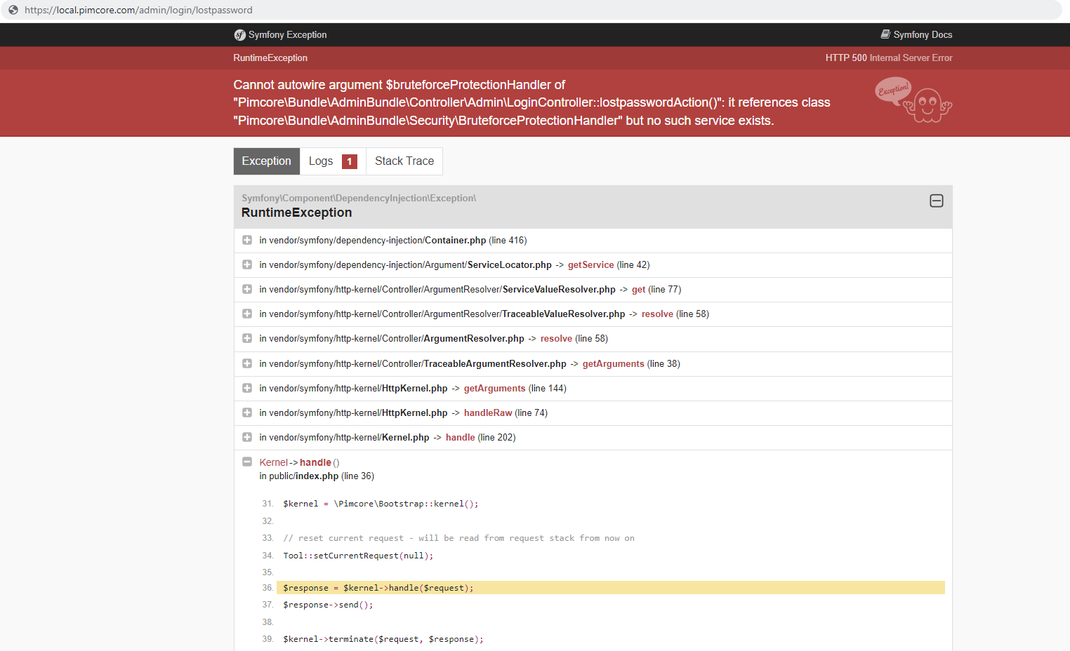[Bug]: Error `Cannot autowire argument $bruteforceProtectionHandler` on Forgot Password Page ...