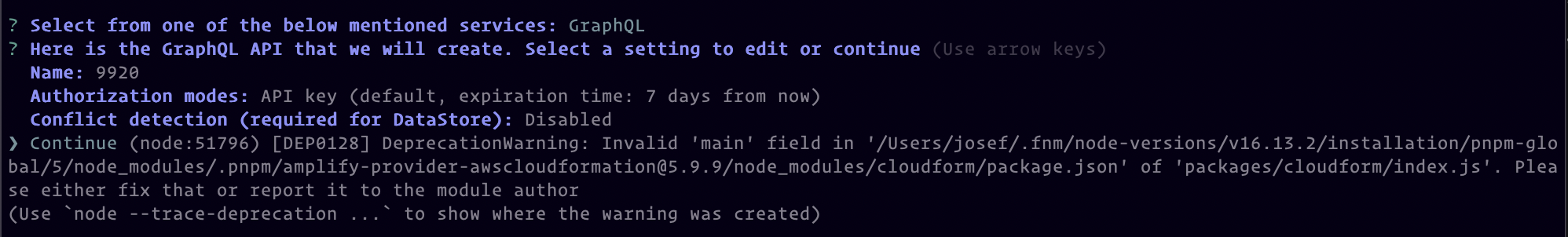 Receiving `DeprecationWarning: Invalid 'main' field` for `cloudform` dependency on most Amplify ...
