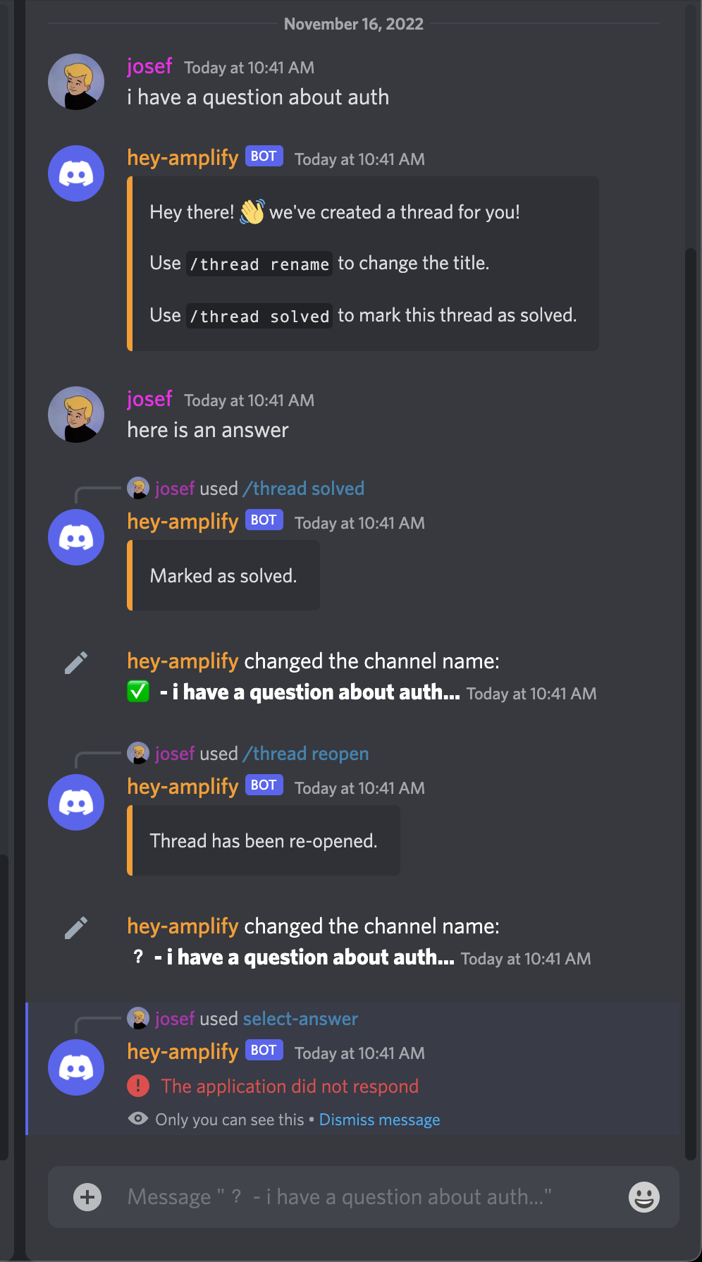 unable to select-answer after thread has been solved and reopened · Issue #355 · aws-amplify ...
