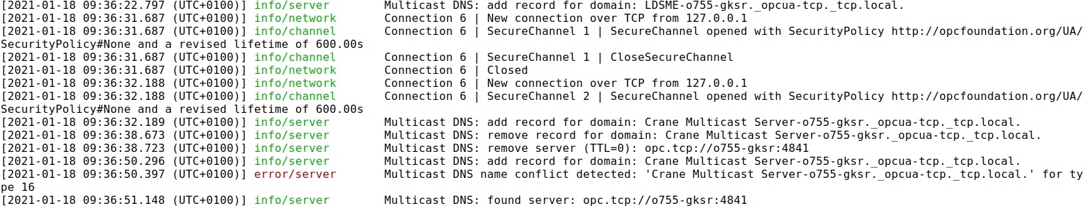 Multicast DNS name conflict after deregistering. Type 16. · Issue #4127 · open62541/open62541 ...