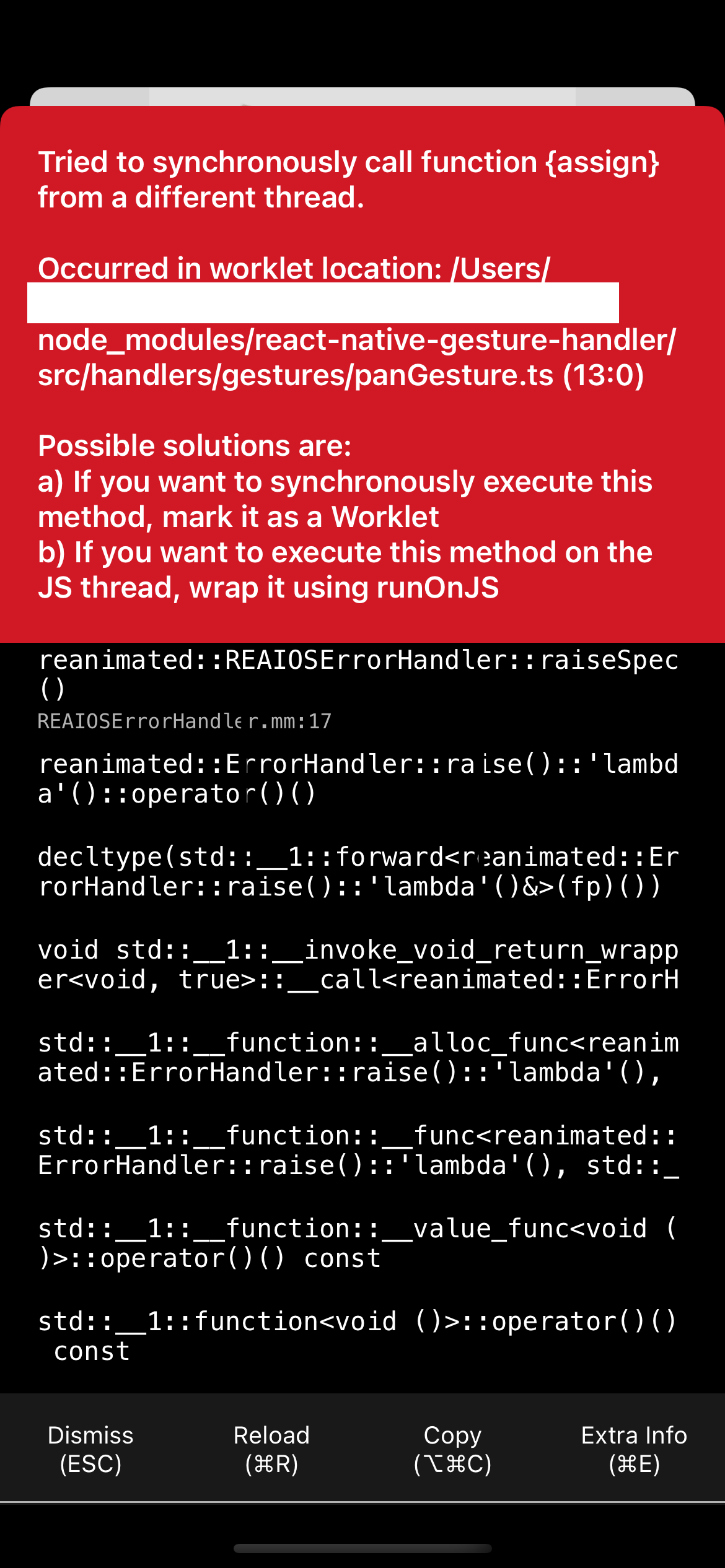 Pan Gesture throws Tried to synchronously call function {assign} from a different thread ...