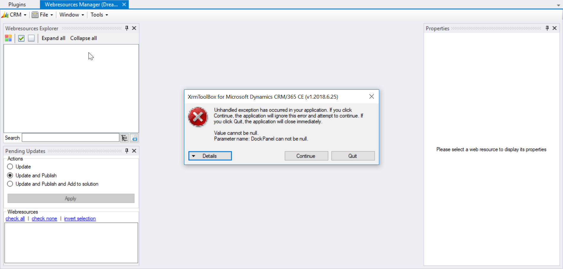 Exception when I try to view settings · Issue #46 · MscrmTools/MsCrmTools.WebResourcesManager ...